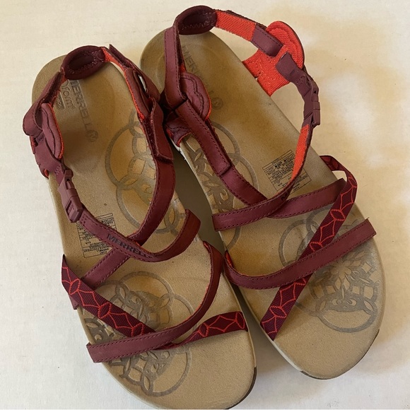Merrell | Shoes | Merrell Jacardia Port Sandals Burgundy Red Adjustable ...